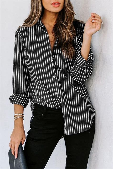 Striped Button Up Long Sleeve Shirt Long Sleeve Shirts Black Shirt