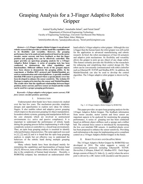 pdf grasping analysis for a 3 finger adaptive robot gripper