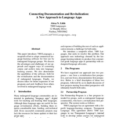 Connecting Documentation And Revitalization A New Approach To Language