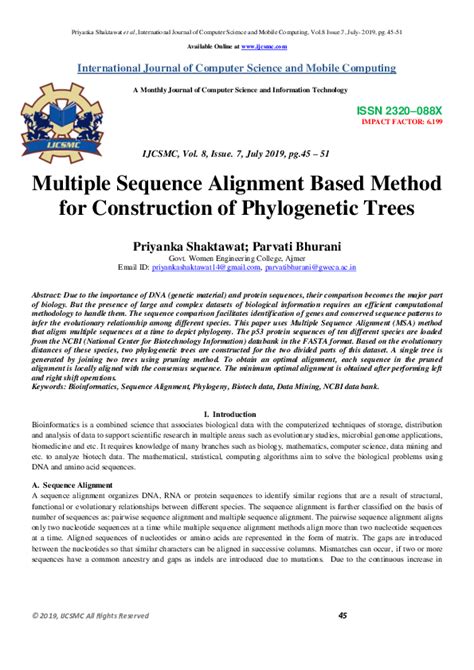 Pdf Multiple Sequence Alignment Based Method For Construction Of