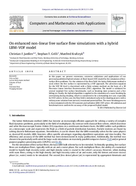 Pdf On Enhanced Non Linear Free Surface Flow Simulations With A Hybrid Lbmvof Model