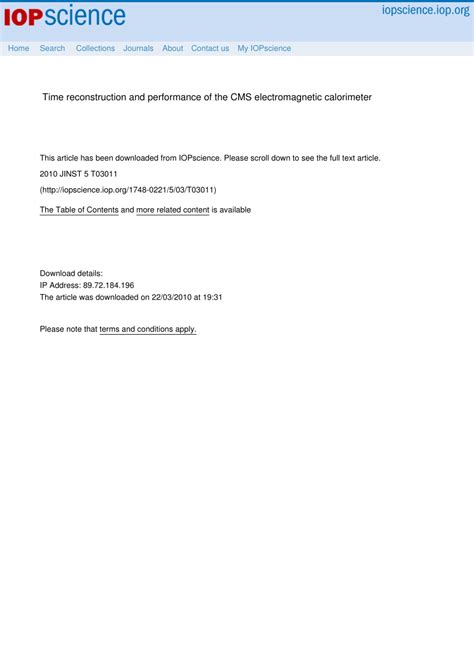 Pdf Time Reconstruction And Performance Of The Cms Electromagnetic Calorimeter Commissioning