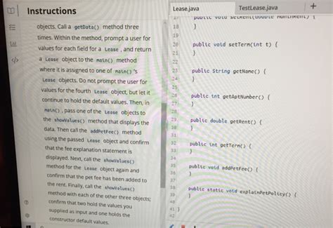 solved lease java testlease java 1 class lease { private