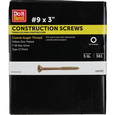 Do It Best 9 X 3 In Star Drive Flat Head Gold Construction Wood Screw