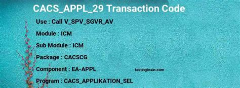 Cacs Appl Sap Tcode For Call V Spv Sgvr Av