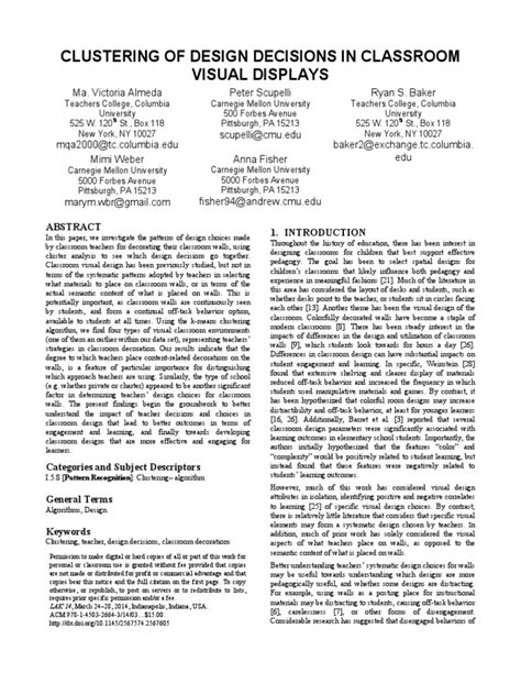 Pdf Clustering Of Design Decisions In Classroom Visual Displays Dokumentips