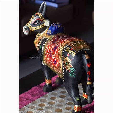 Wooden Hand Painted Nandi Black Ethniichic