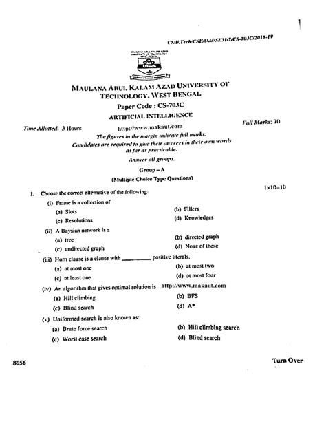 btech cse 7 sem artificial intelligence 2019 pdf