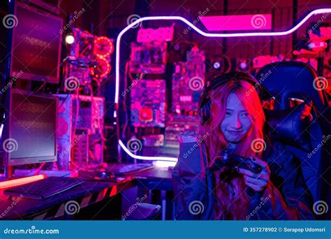 Gamer Using Joystick Controller For Virtual Tournament Plays Online