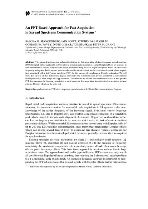 Pdf An Fft Based Approach For Fast Acquisition In Spread Spectrum Communication Systems