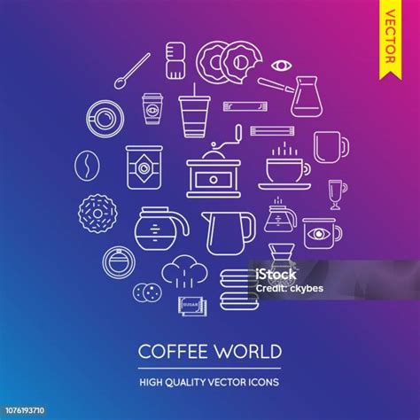 둥근 모양에 새겨진 커피 현대 편평한 얇은 아이콘 벡터 세트 0명에 대한 스톡 벡터 아트 및 기타 이미지 0명 개념 고급 Istock