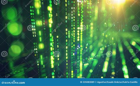 Glowing Binary Code With Abstract Green Matrix Background Stock Image Image Of Coding