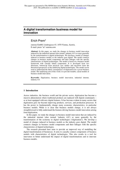 Pdf A Digital Transformation Business Model For Innovation