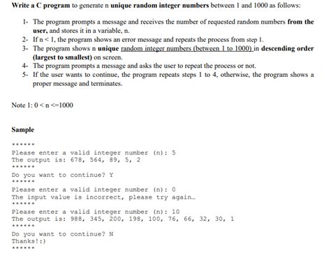 Solved Write A C Program To Generate N Unique Random Integer