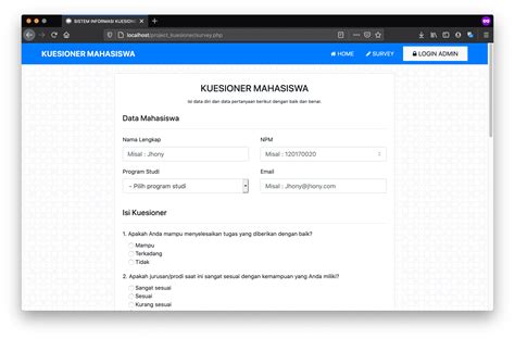 Source Code Sistem Informasi Kuesioner Berbasis Web Malas Ngoding