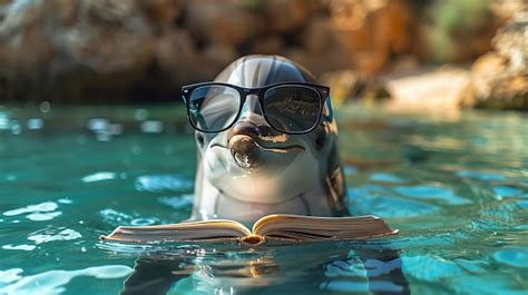 Dolphin Reading A Book Premium Ai Generated Image