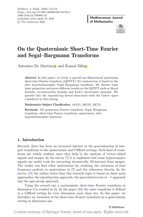 Pdf On The Quaternionic Short Time Fourier And Segalbargmann Transforms