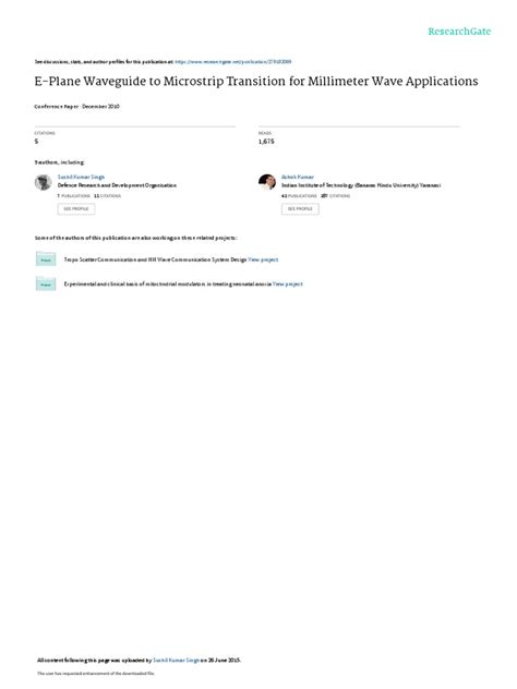 E Plane Waveguide To Microstrip Transition For Millimeter Wave Applications Download Free Pdf