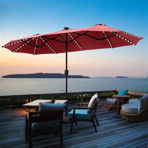 Alpha Joy 13ft Led Powered Double Sided Outdoor Patio Umbrella With