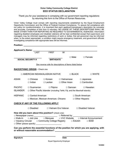 Eeo Status Declaration