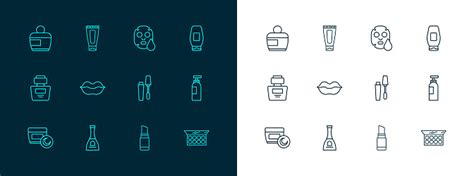 샴푸 한 병 매니큐어 마스카라 브러쉬 립스틱 웃는 입술 페이셜 코스메틱 마스크 크림 또는 로션 튜브 및 아이콘을 설정합니다 벡터 3월에 대한 스톡 벡터 아트 및 기타 이미지