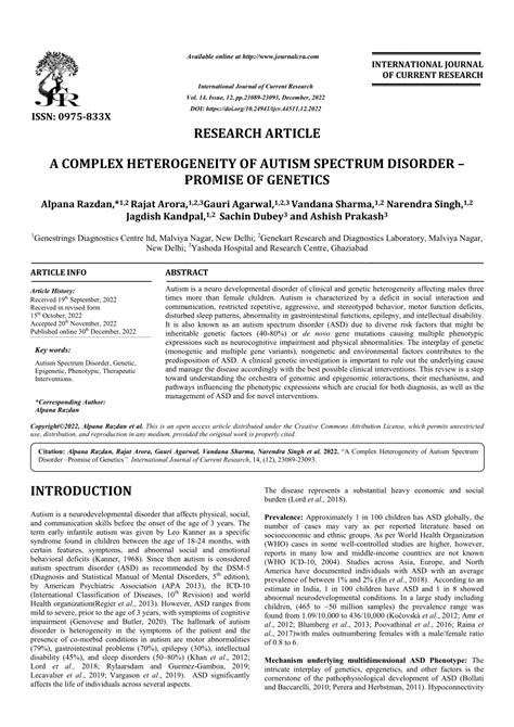 Pdf A Complex Heterogeneity Of Autism Spectrum Disorder Promise Of Genetics