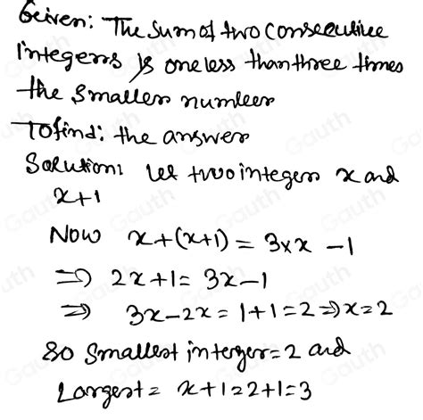 solved the sum of two consecutive integers is one less than three