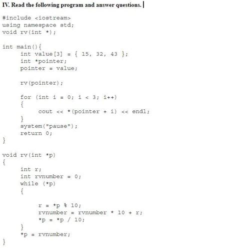 Solved Iv Read The Following Program And Answer Questions