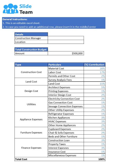 Construction Excel Templates