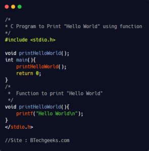 C Hello World Program BTech Geeks