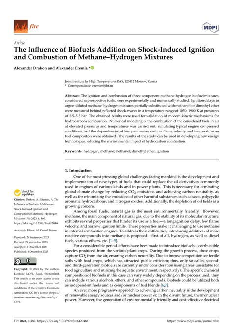 Pdf The Influence Of Biofuels Addition On Shock Induced Ignition And Combustion Of Methane