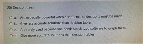 Solved 20 Decision Trees O A Are Especially Powerful When Chegg