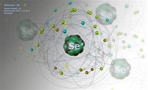 Atom Of Selenium With Detailed Core And Its 34 Electrons On White With