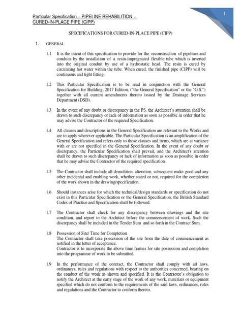 Specifications For Pipeline Rehabilition Cured In Place Pipe Yeungs Pdf Specification