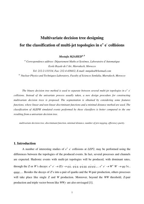 Pdf Multivariate Decision Tree Designing For The Classification Of Multi Jet Topologies In Ee