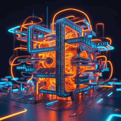 Neon Enhanced Futuristic Processor On Cyber Circuit Board Stock Image