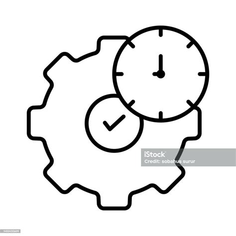 시계가 있는 기어 아이콘 그림입니다 프로젝트 시간 아이콘에 적합합니다 프로젝트 관리와 관련된 아이콘입니다 선 아이콘 스타일 간단한 벡터 디자인 편집 가능 개념에 대한 스톡