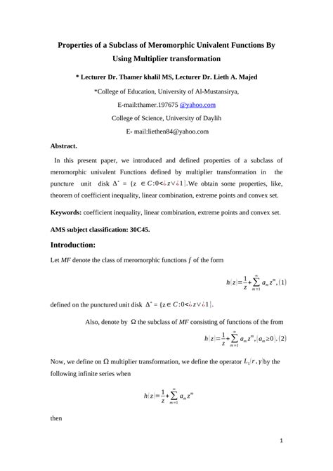 Pdf Properties Of A Subclass Of Meromorphic Univalent Functions By