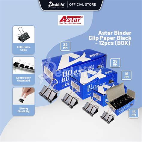 Desklife Astar Binder Clip 15mm 19mm 25mm 32mm Paper Clip Black