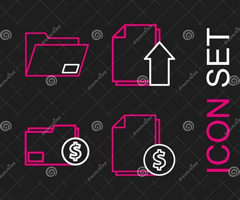 Set Line Finance Document Folder Upload File And Document Icon