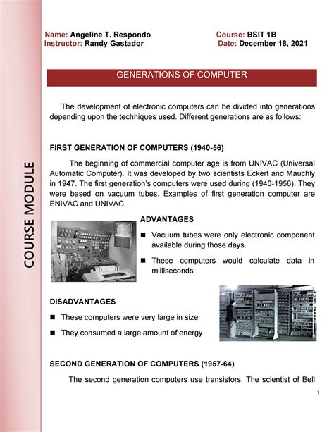 GENERATIONS OF COMPUTER The Development Of Electronic Computers Can Be Divided Into Generations