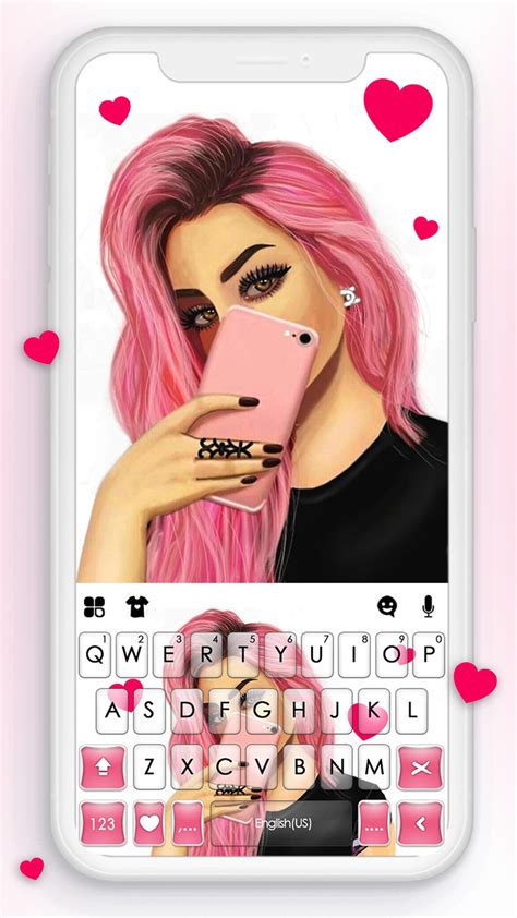 pink selfie girl keyboard background for android download