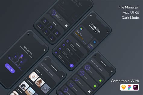 File Manager App UI Kit Dark Mode Graphic By Betush Creative Fabrica