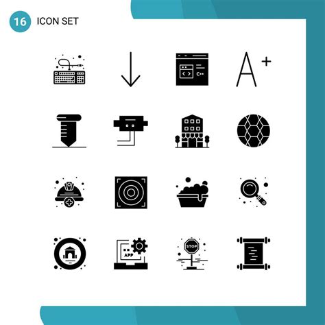Set Of 16 Vector Solid Glyphs On Grid For Protect Tools Coding Screw