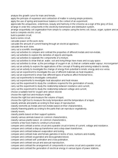 Science Learning Outcomes Pdf Water Electricity