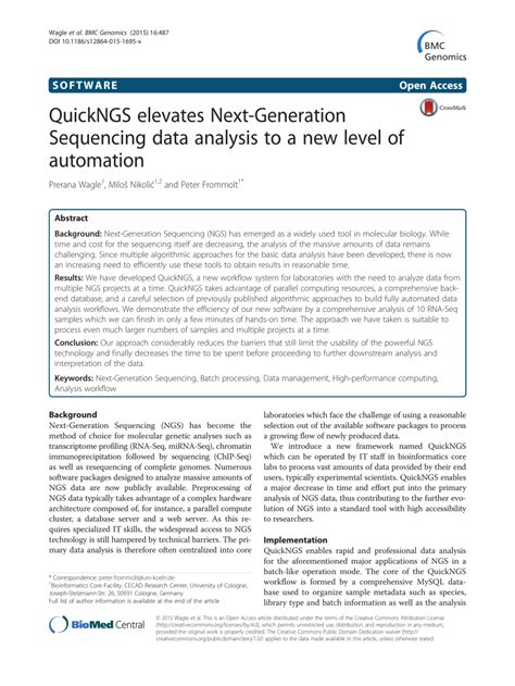 pdf quickngs elevates next generation sequencing data analysis to a