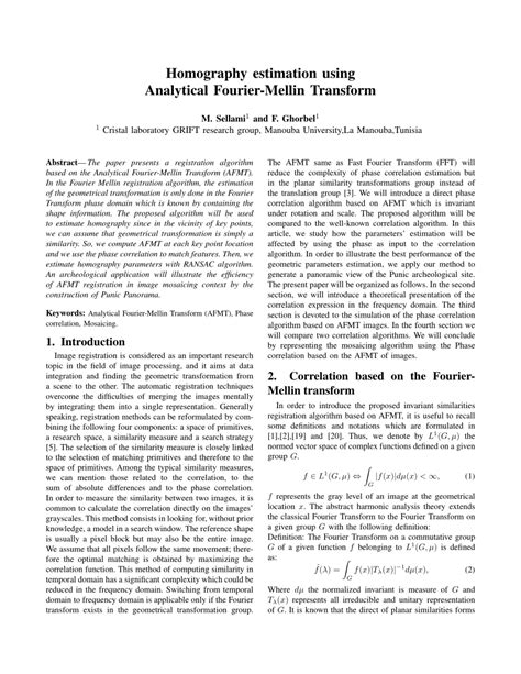Pdf Homography Estimation Using Analytical Fourier Mellin Transform