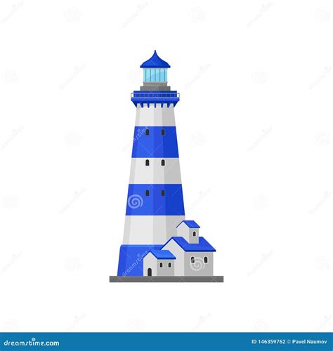 Lighthouse With Stripes Near The House Vector Illustration Stock Vector Illustration Of