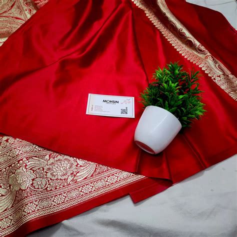 Red Shahanshahi Jaal Katan Silk Banarasi Saree Mohsin Textiles