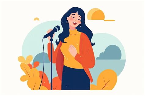 Premium Photo Beautiful Brunette Woman Singing To Microphone AI Generated